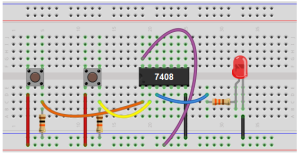 SN7408-AND-gate-circuit-using-pull-down-resistors-breadboard-schematic | 14core.com