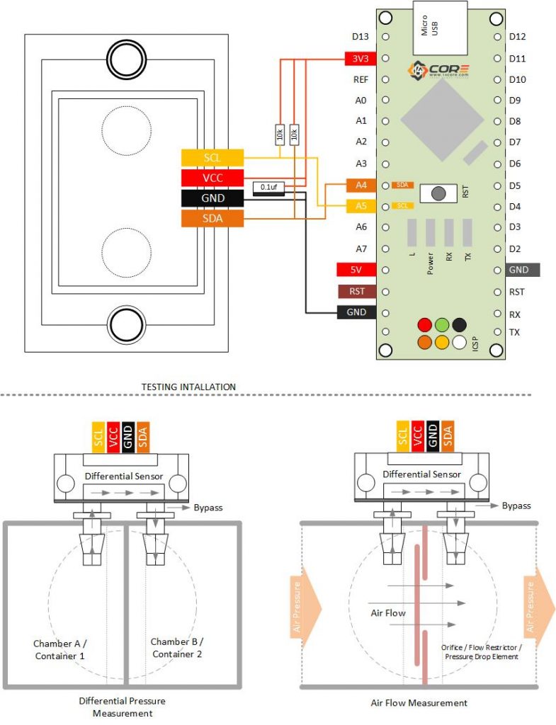 Wiring Sensirion i2C Air Flow Digital Differential Pressure Sensor ...