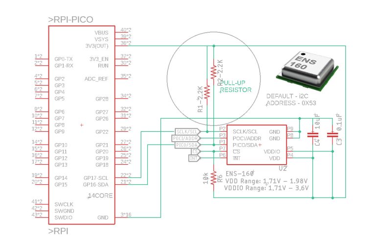 AirQuality-Sensor-ENS160-i2C-Schematics-Diagram-14core-1 | 14core.com