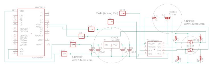Wiring the AMS AS5600 Contactless 12-Bit Programmable Potentiometer / Magnetic Encoder | 14core.com
