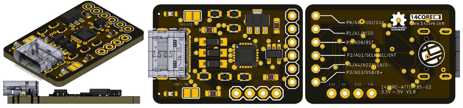 14CORE USB-TYPE C – ATTINY85 G2 / ATMEL 8-bit AVR Microcontroller with 2/4/ 8K Ttiny25/V ...