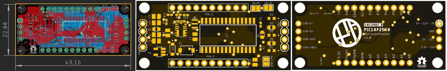 14CORE Microchip PIC18F2550 8Bit Minimal Development Board Microcontroller w/d USB Pin | 14core.com